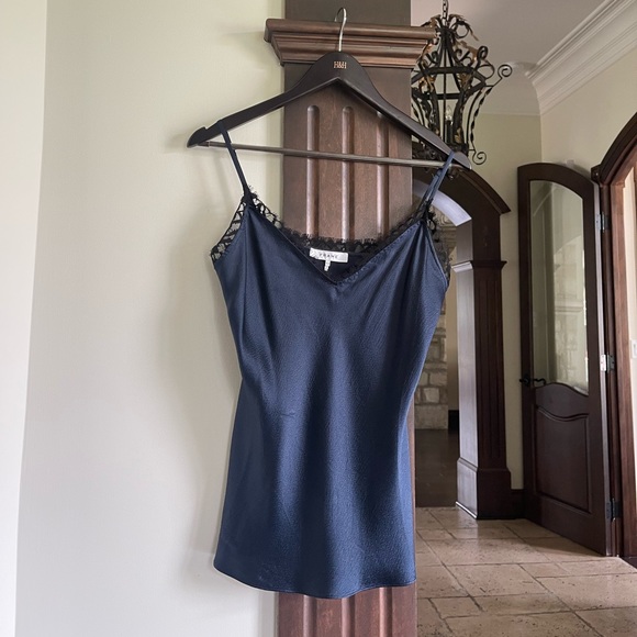 Frame Denim | Tops | Frame Midnight Blue Silk Camisole With Black Lace ...